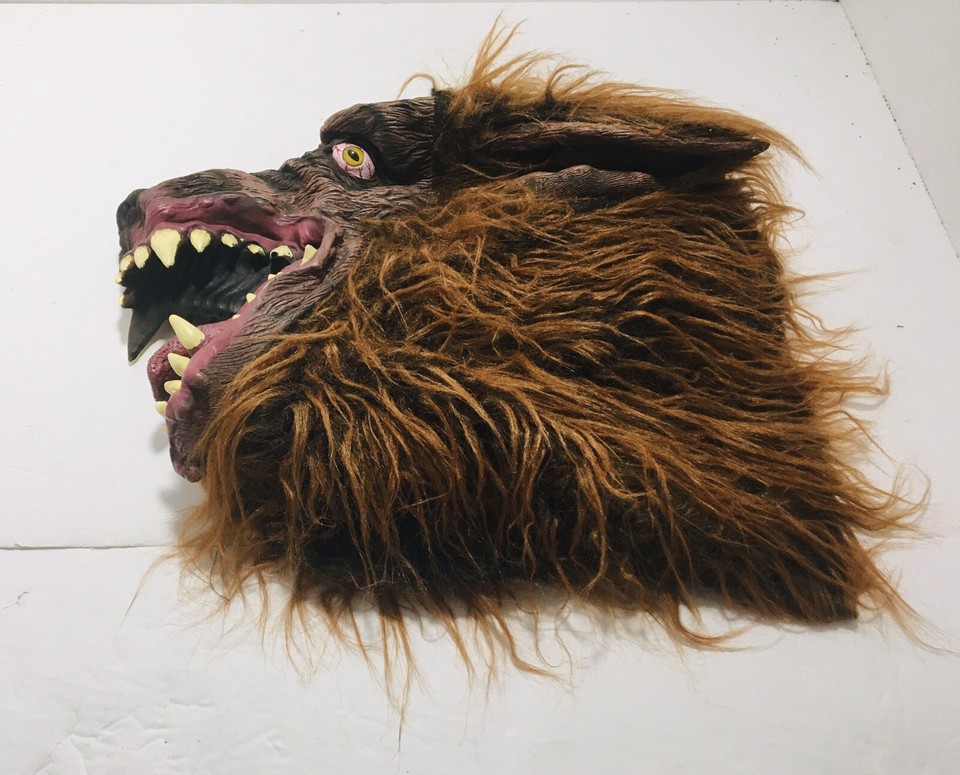 Werewolf Halloween Mask Scary Vicious Snarling Fang Teeth Gold Eyes ...
