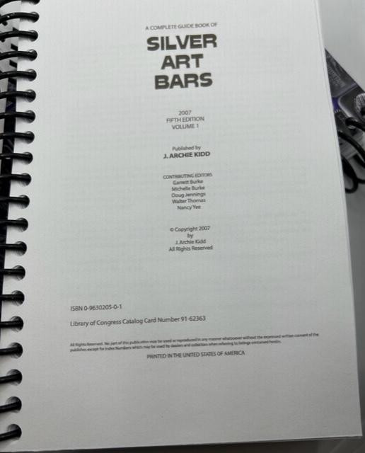 BRAND NEW Archie Kidd's 5th Ed. Guide Book of Silver Art Bars & Rnds ...