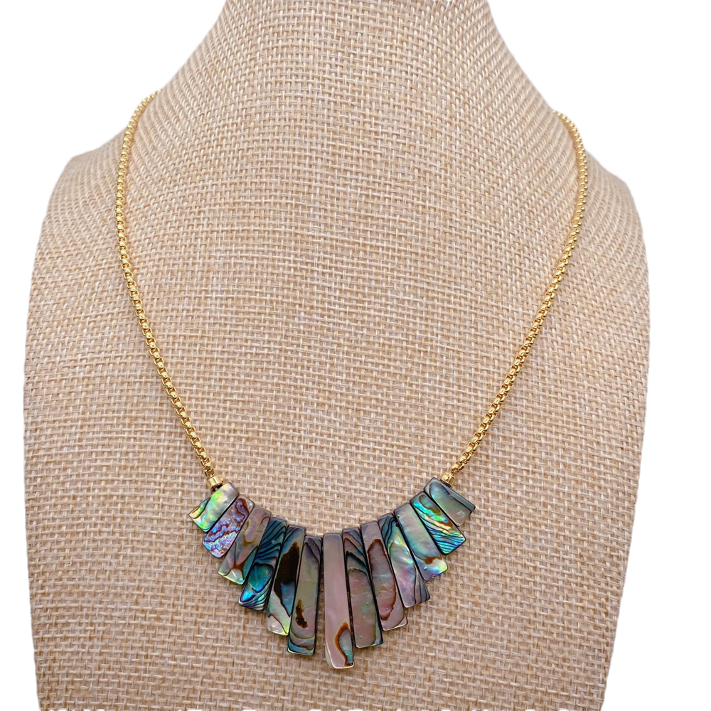 Natural Multi Color Abalone Shell Gold Plated Chain Necklace Simple ...