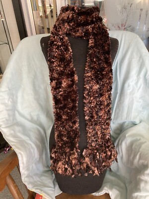 Hand Knit Variegated Brown Fringed Boa Scarf-NEW | eBay