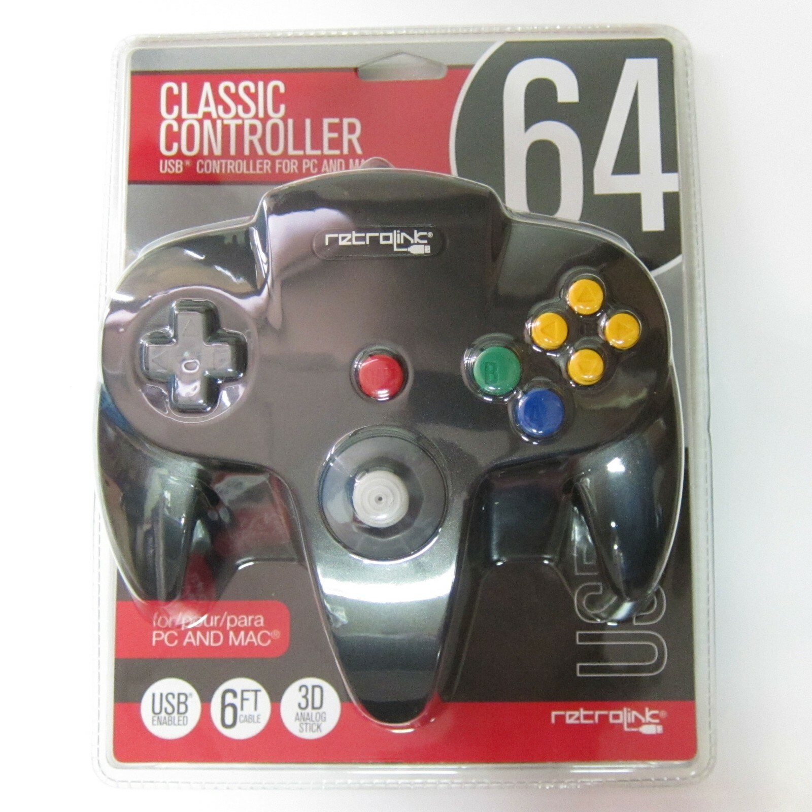 Retrolink Nintendo N64 Wired Usb Controller For Pc & Mac Black Classic ...