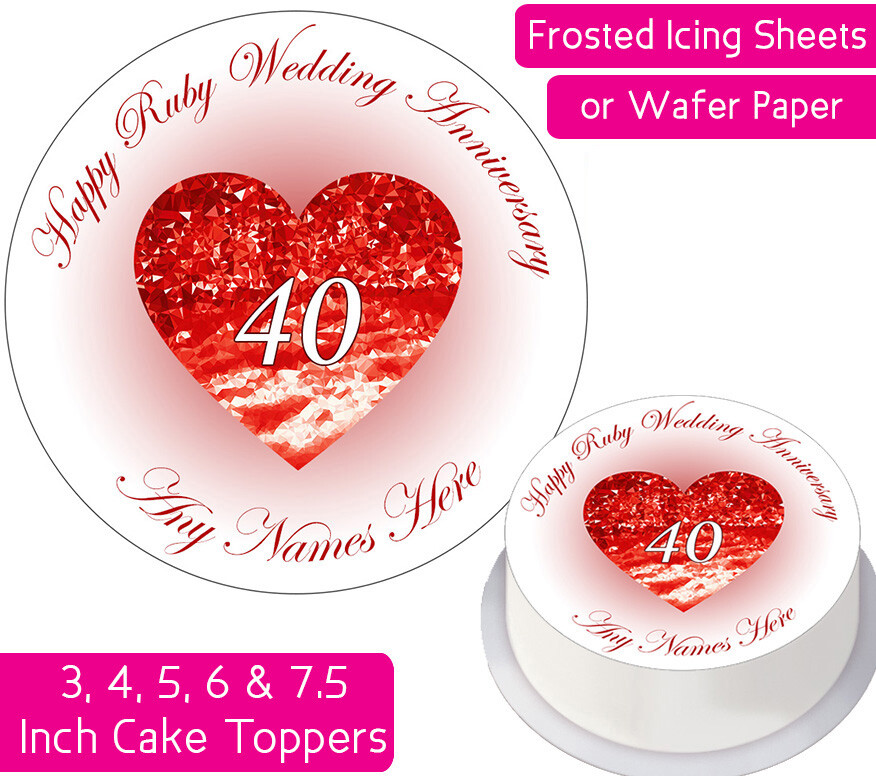 40th Ruby Wedding Anniversary Personalised Cake Toppers Edible Icing ...