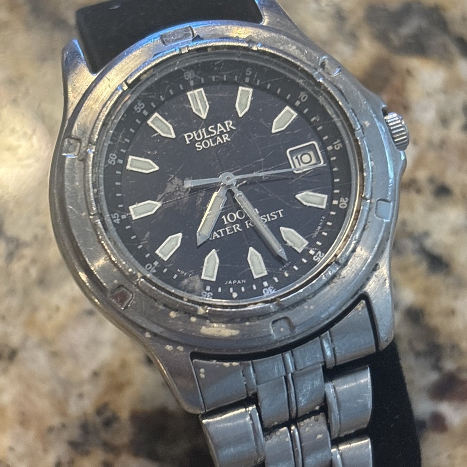 PULSAR SOLAR Men’s Wrist Watch 100M Water Resistant Untested & As Is ...