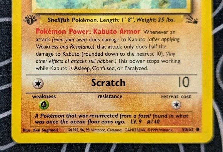 Kabuto 50/62 1st Edition Fossil Set Pokemon Tcg Card Vintage Wotc Near ...
