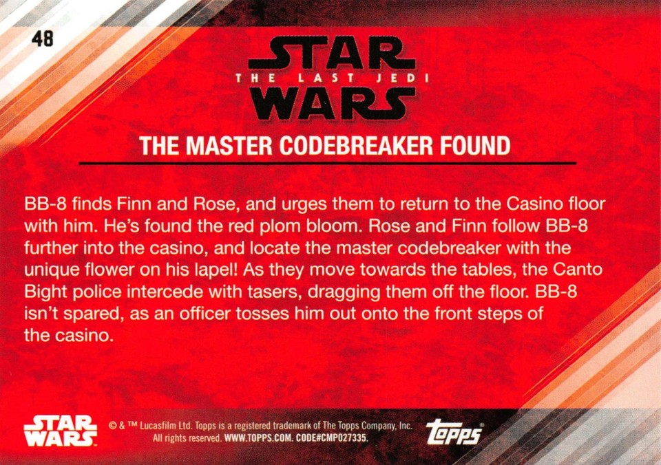 Star Wars Last Jedi Series 2 PURPLE PARALLEL BASE #48 MASTER ...