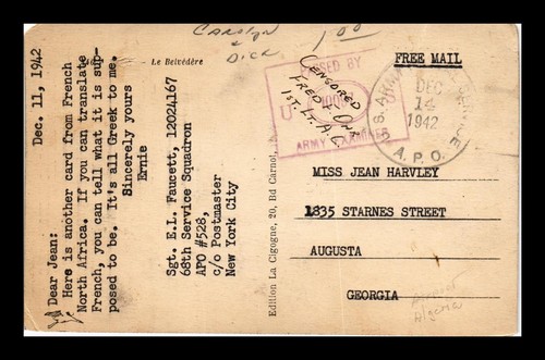 DR JIM STAMPS US POSTCARD WORLD WAR II ARMY CENSORED APO 528 FREE MAIL ...