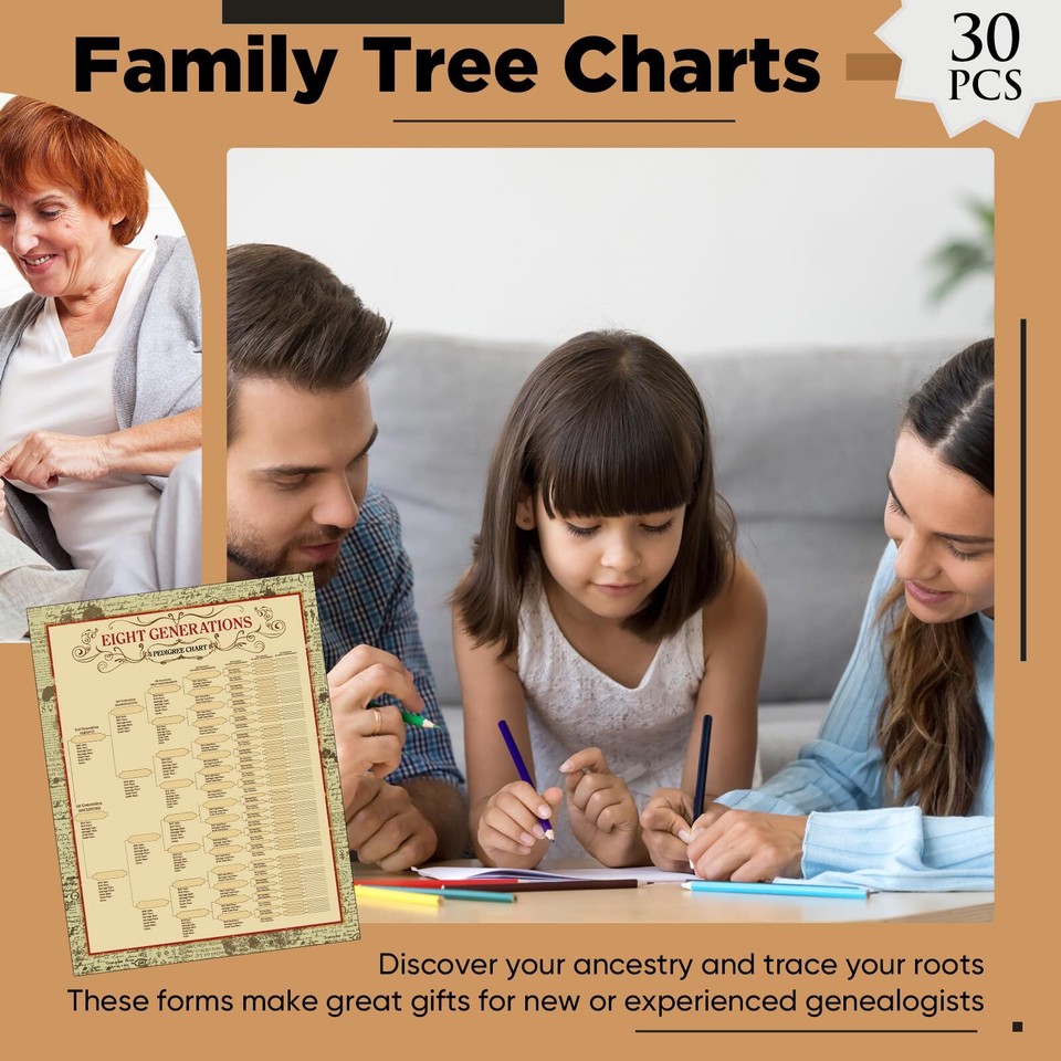 30 Pcs Family Tree Charts to Fill in Genealogy Charts 8 Generation 255 ...