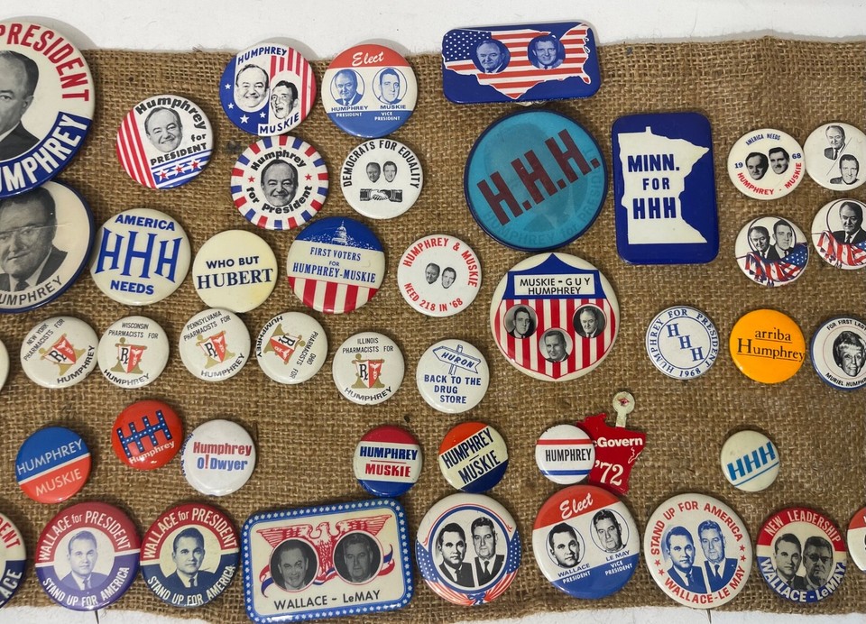 Hubert Humphrey Wallace Muskie 1968 Presidential Campaign Buttons Pins ...