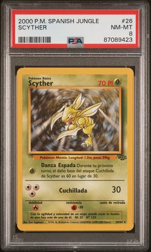 2000 Pokemon SPANISH Unlimited Jungle Scyther Non Holo 26/64 PSA 8 NM ...