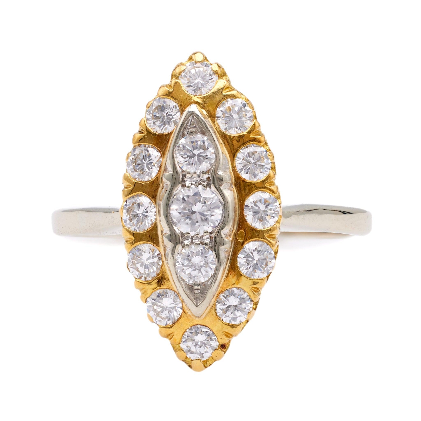 Antique Inspired French Diamond 18k Two Tone Navette … - Gem