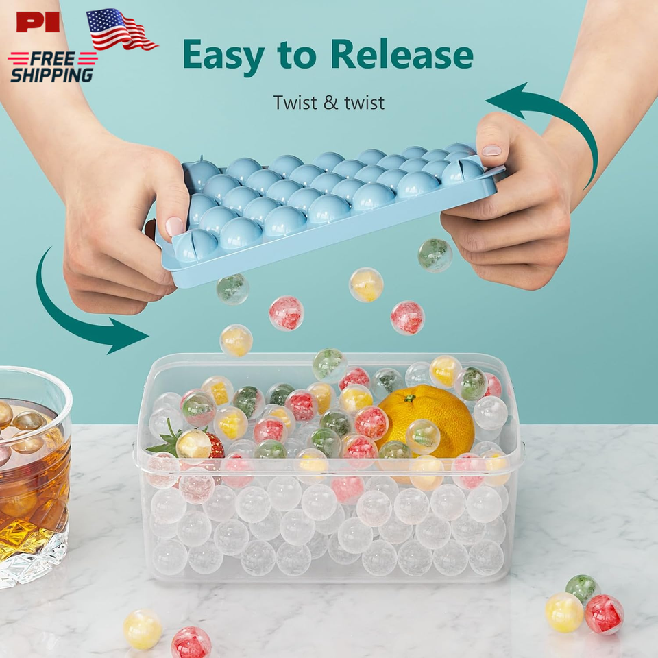 Ice Cube Trays with Lid and Bin 3 Pack 99 Round Ice Molds Blue | eBay UK