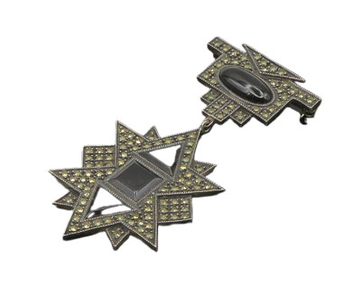 JUDITH JACK 925 Silver Vintage Black Onyx & Marcasite Brooch Pin BP7432 ...