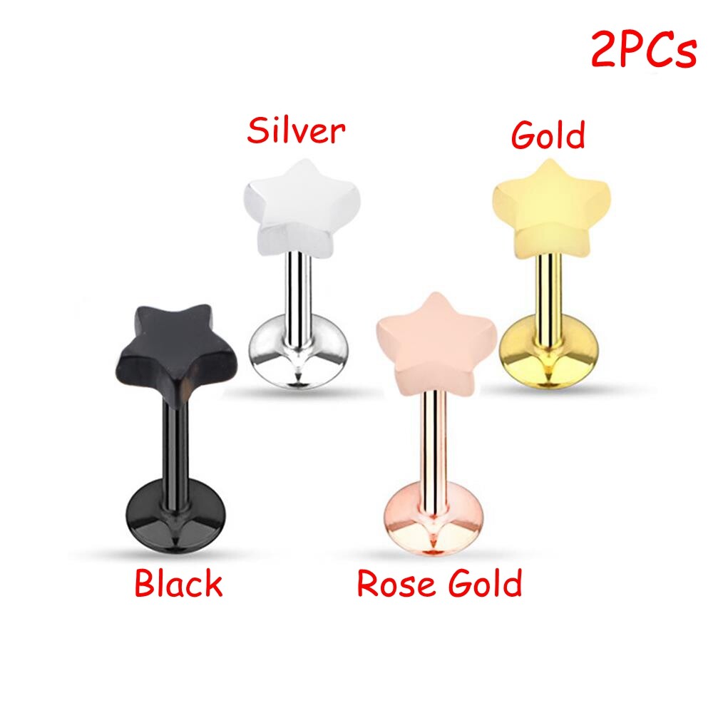 Surgical Steel Labrets Lip Tragus Earrings Star Shape Cartilage Helix ...