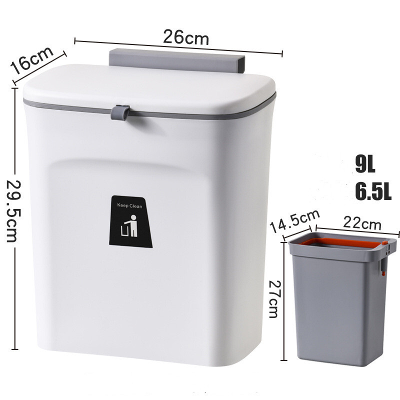 9L Wall Waste Bin with Lid Handle And Inner Barrel Trash Can with ...