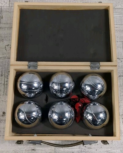 Vintage Chrome LoGiX Petanque Boules Bocce Balls Set w/ Wooden Case | eBay