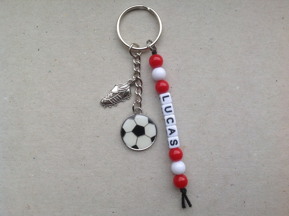 Handmade Personalised Name ARSENAL FC football team colours keyring bag ...