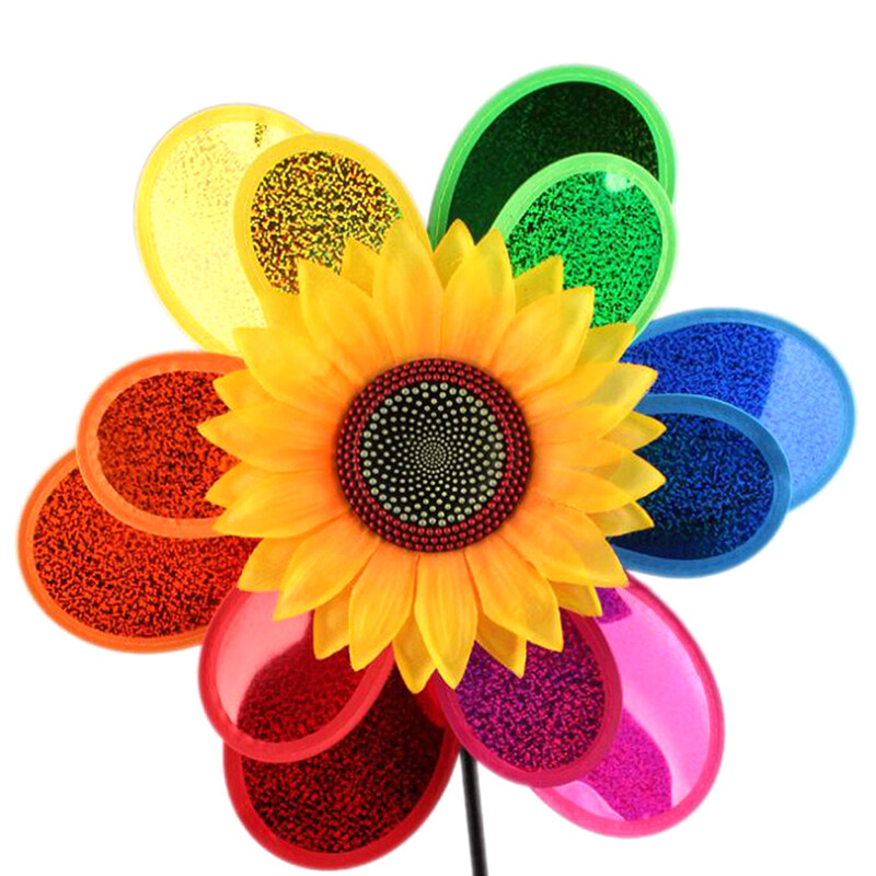 Double Layer Colorful Sunflower Windmill Kids DIY Outdoor Toys Garden ...