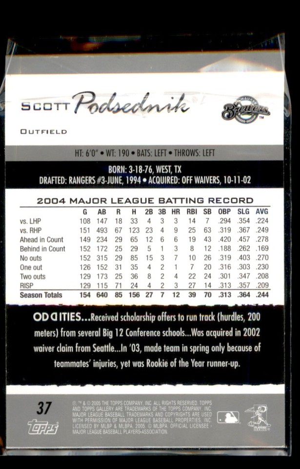 2005 TOPPS GALLERY SCOTT PODSEDNIK CHICAGO WHITE SOX #50 | eBay