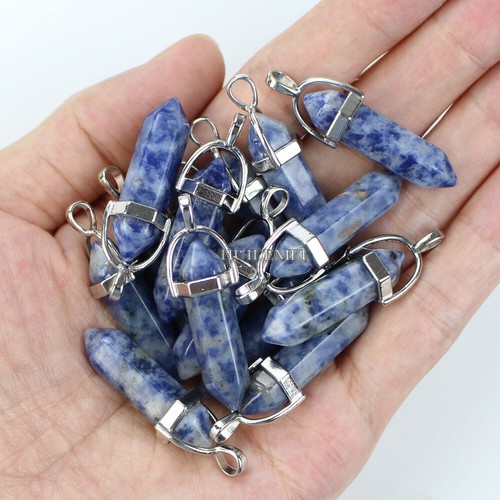 10Pcs Blue Spot Jasper Hexagonal Pointed Reiki Chakra Pendant Bead ...