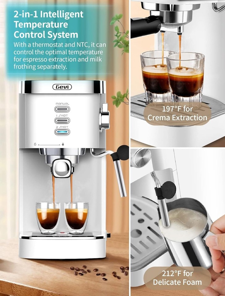 Gevi Espresso Automatic Fast Coffee Maker CappuccinoLatte 20 Bar 12L ...