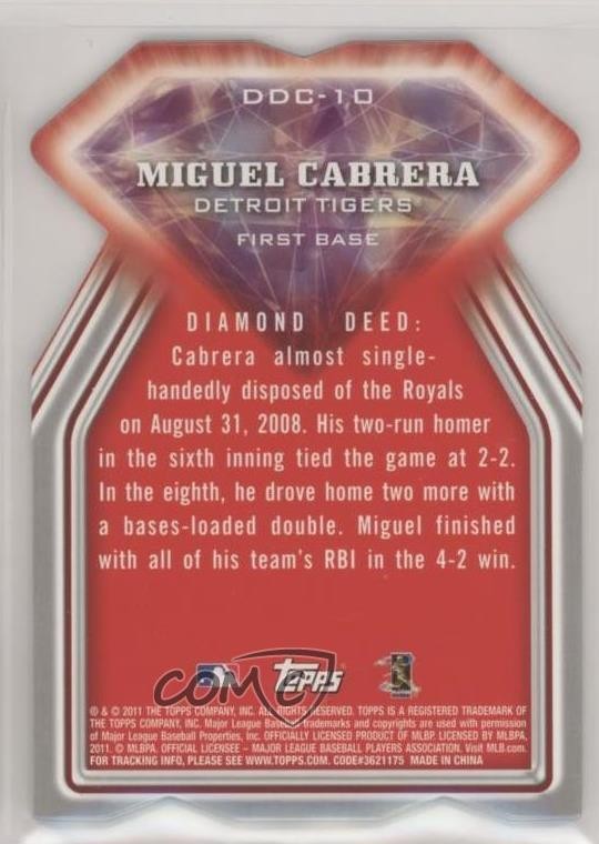 2011 Topps Diamond Dig Contest Diamond Die Cut Miguel Cabrera #DDC-10 ...