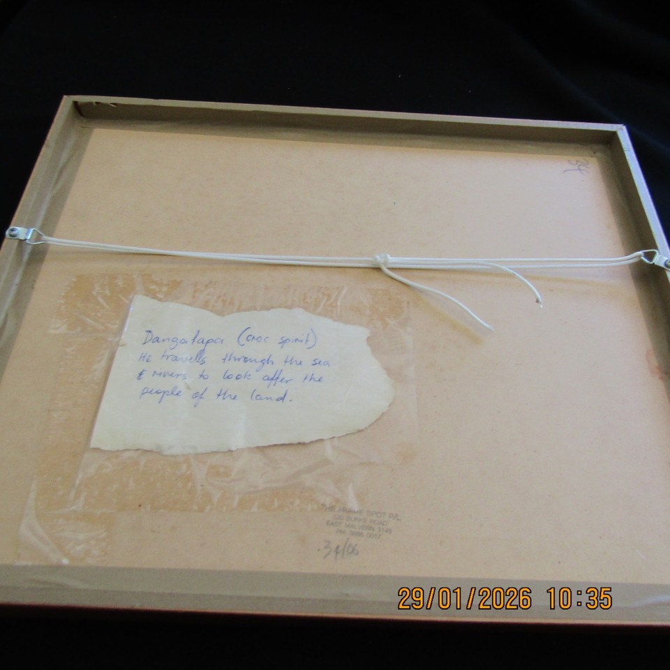 Framed Aboriginal Painting of Dangaglapa (Croc Spirit) Signed46 cm x 38 ...