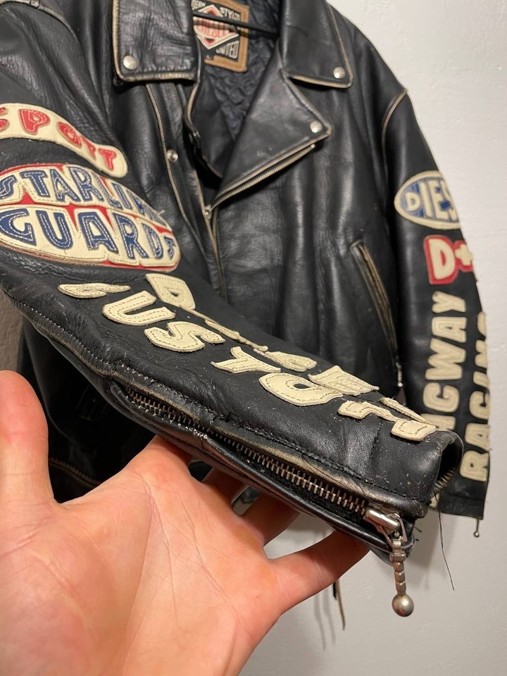 Diesel Dsl Racing Vintage Biker Leather Jacket Short Tracks Black Size ...