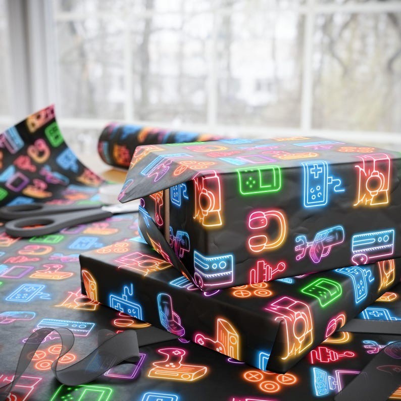 Gamer Wrapping Paper, Fun Video Game Holiday Gift Wrap for Gaming ...