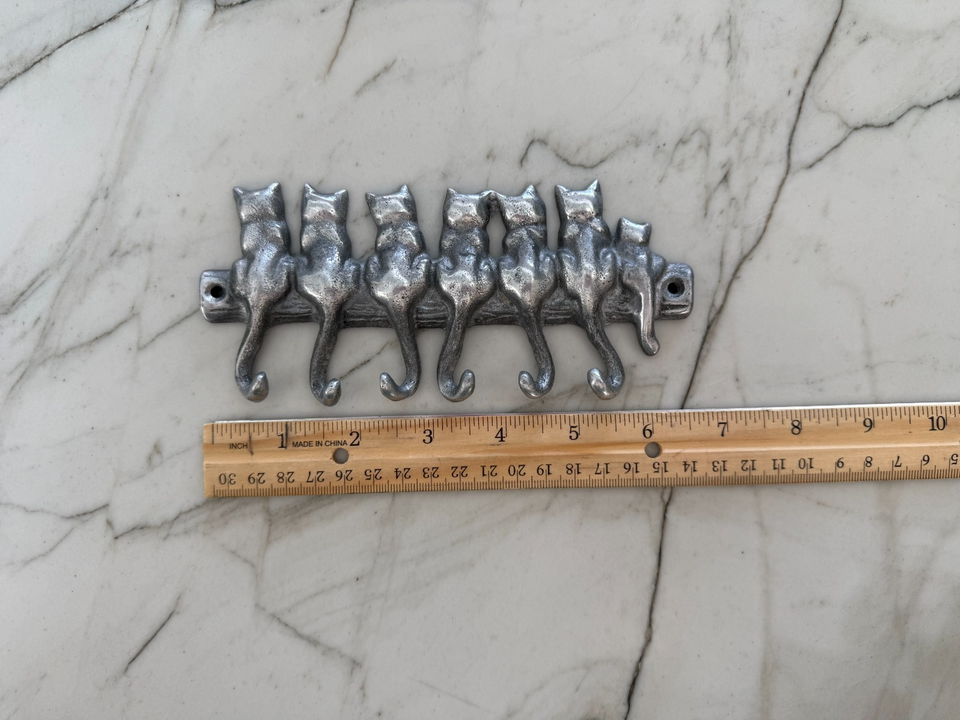 Vintage Brass Cat Key Holder Wall Decor 6 3/4” Kitten Silver Patina 6 ...