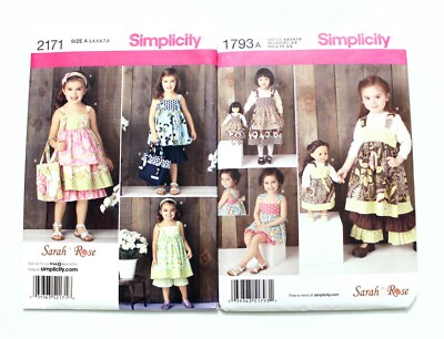 Lot of 2 Simplicity Sarah Rose Patterns 1793A, 2171 18" Doll & Girls ...