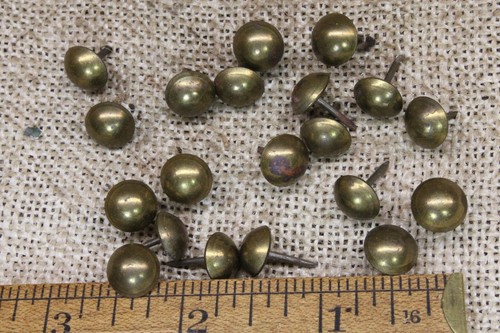 20 Old Solid Brass Tacks under 7/16” 1900s Vintage Upholstery Tarnished ...