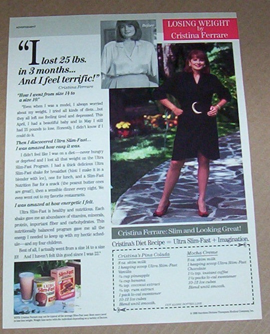 1990 print ad page - CRISTINA FERRARE - Slim-Fast diet plan food ...