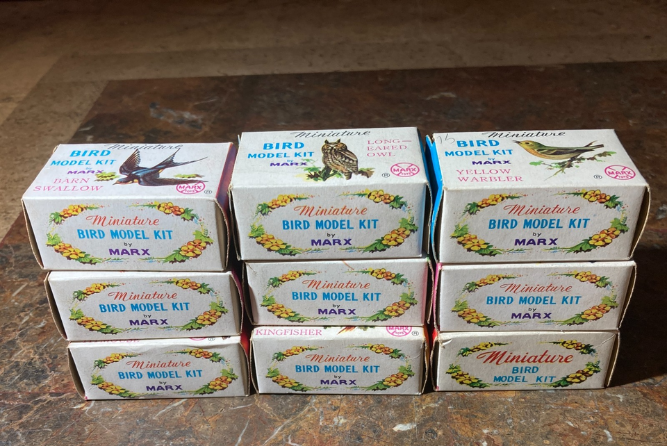 9 Vintage Marx Miniature Bird Model Toy Kits, Kingfisher, Long Eared ...
