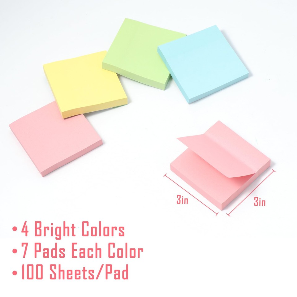 Sticky Notes 3x3 Inches Bulk 36 Pack 3600 Sheets Colored Self-Stick ...