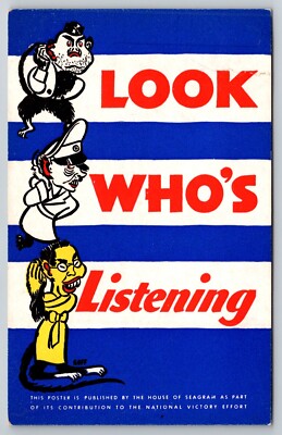 USA Picture Patriotic Postcard "Look Who’s Listening" WW2 Cartoon | eBay