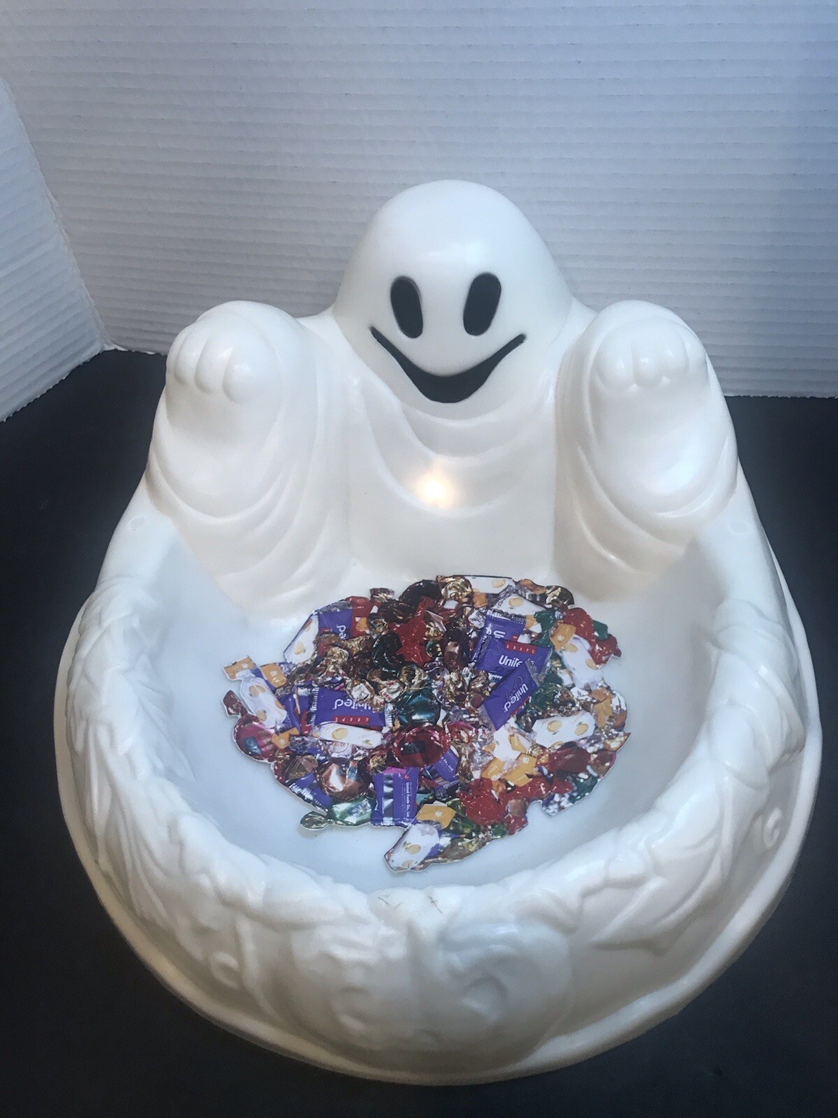 Rare vintage blow mold ghost candy bowl lights up with sound & vibrates ...