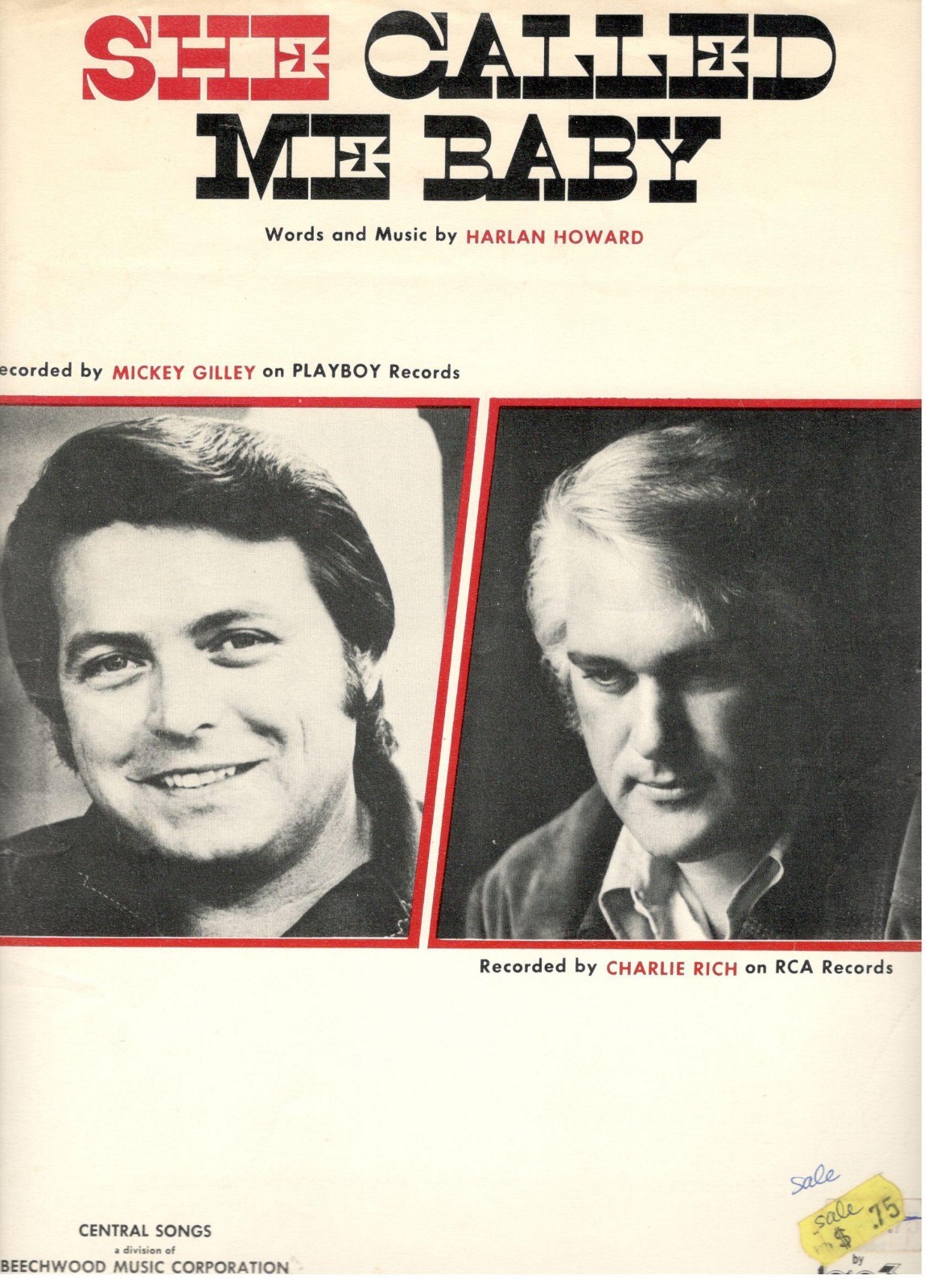 MICKEY GILLEY/CHARLIE RICH "SHE CALLED ME BABY" SHEET MUSIC-PIANO/V ...