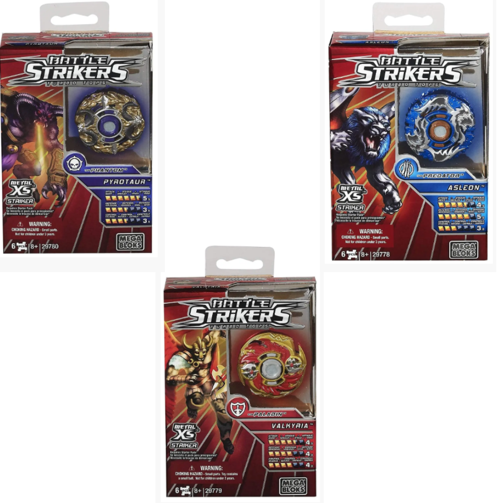 MEGA BLOCKS BATTLE STRIKERS METAL XS TURBO TOPS : Pyrotaur, Valkyria ...