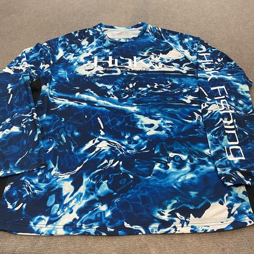 Huk Performance Fishing Shirt 2XL Blue Mossy Oak Hydro Camo Long Sleeve ...