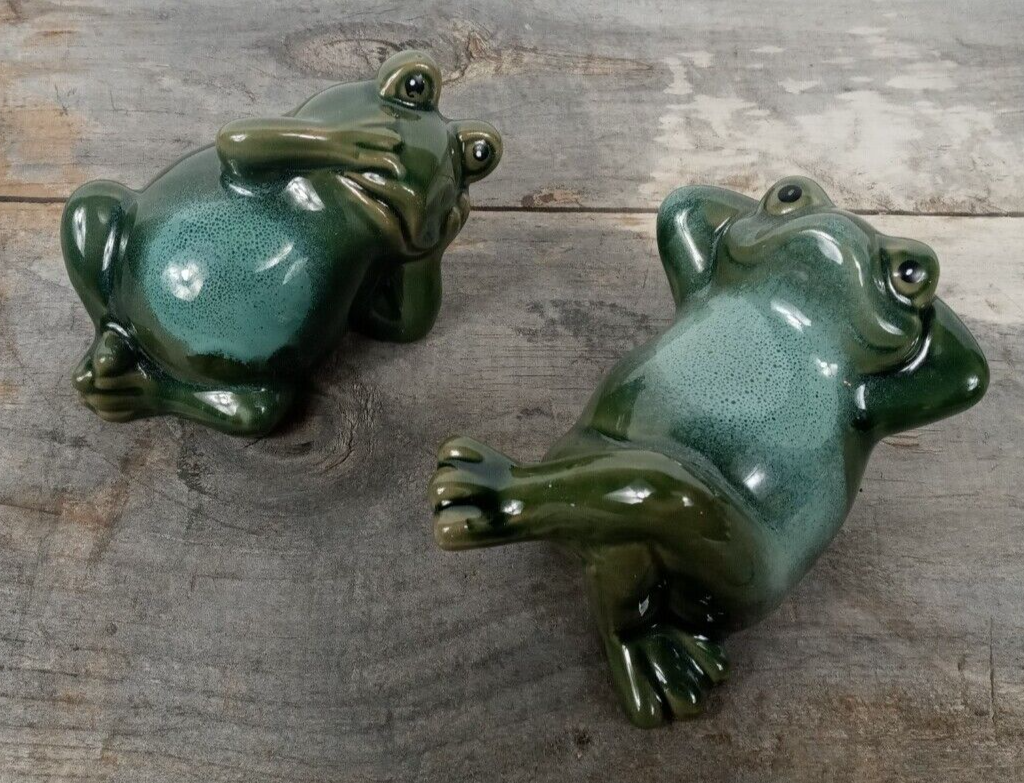 Ceramic Lounging Frog Brothers Glazed 4 inch | eBay