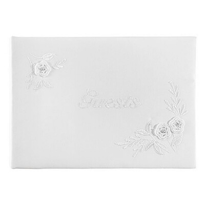 Beautiful WHITE Embroidered GUEST BOOK White w/ RHINESTONES by "SAVE ...