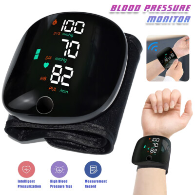 LED Blood Pressure Monitor Wrist Rechargeable Voice Broadcast Heart ...