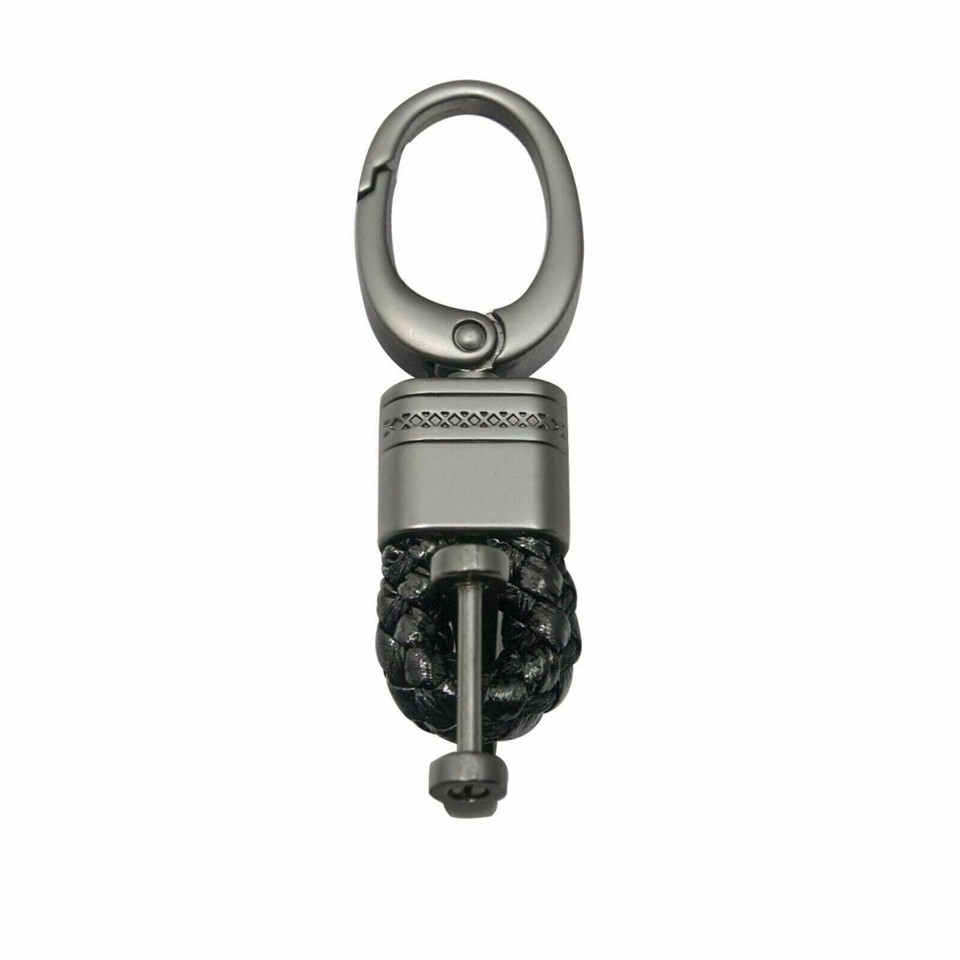 Black Alloy Key Lock Short Leather Braided Strap Ring Key Holder ...