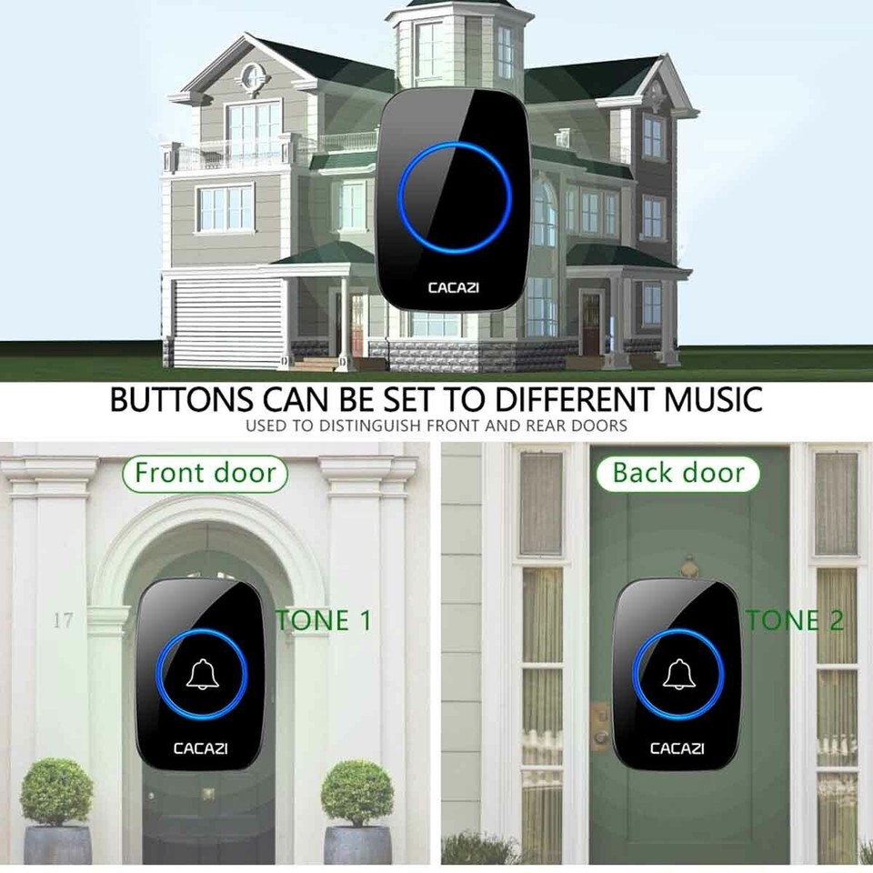 Wireless Door Bell Remote Button Plug in Receiver Doorbell Extra Long ...