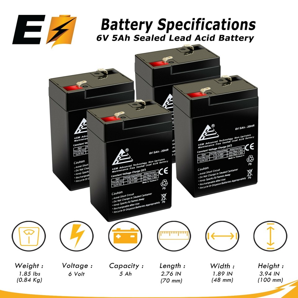 4 Pack 6 VOLT 5AH Replacement Batteries for Jiming JM-6M4.5AC | eBay