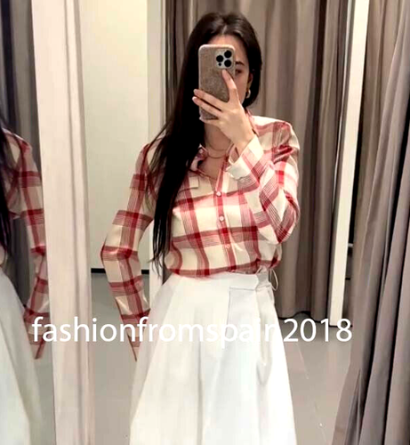 ZARA NEW WOMAN ZW COLL. CHECK SHIRT WITH SHOULDER PADS ECRU RED 2429 ...