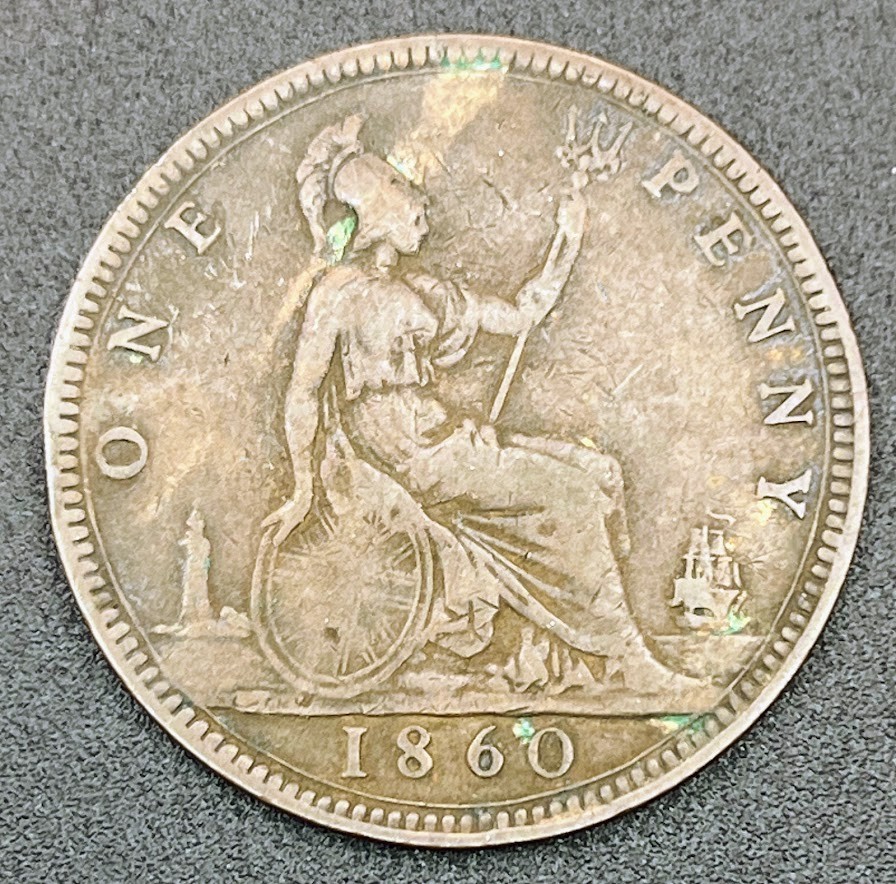 1860 Great Britain 1 Penny KM#749 Bronze World Coin Foreign VF Victoria ...