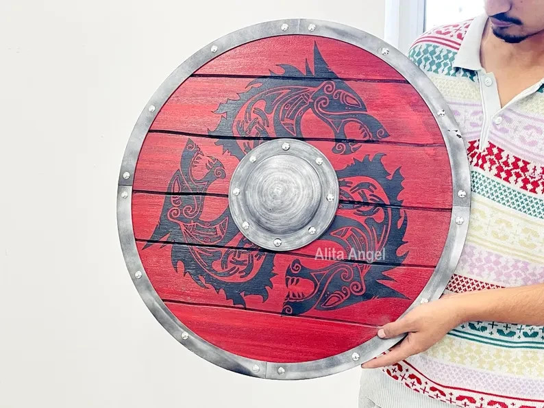 Wooden Viking Shield Dragon Design Authentic Battle-Worn Shield ...