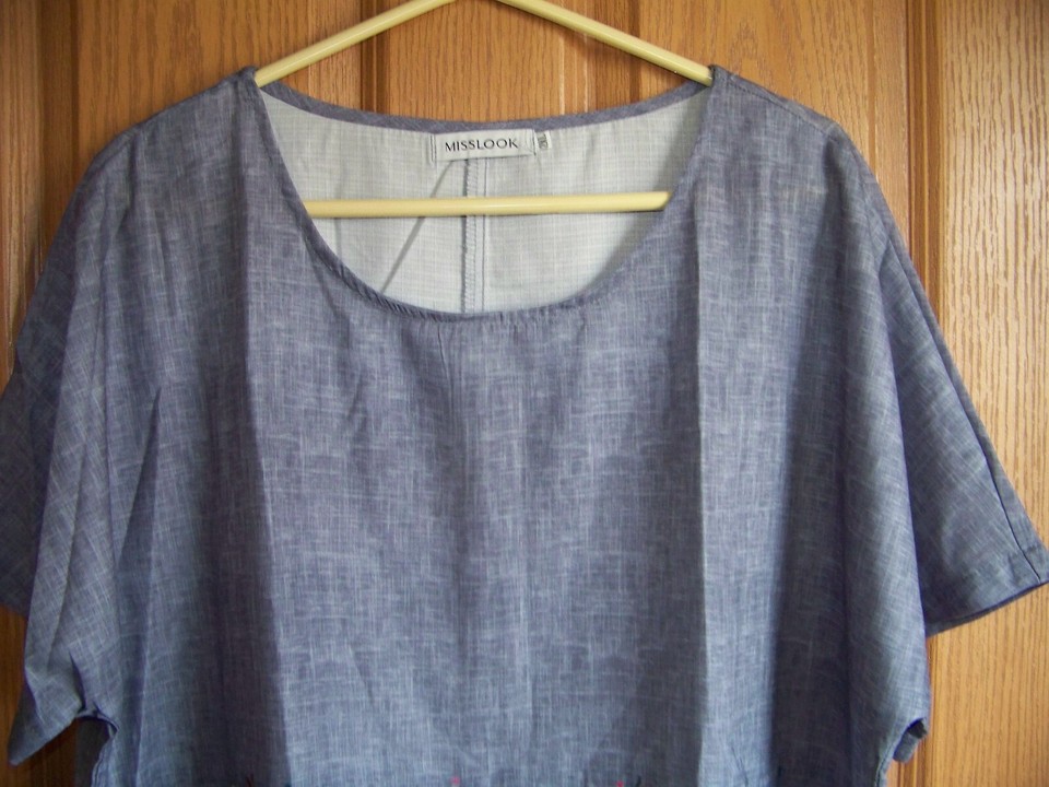 NWOT WOMENS MISLOOK LINEN PULLOVER TOP 2XL GRAY W/FLORALS CUTE CLASSY ...