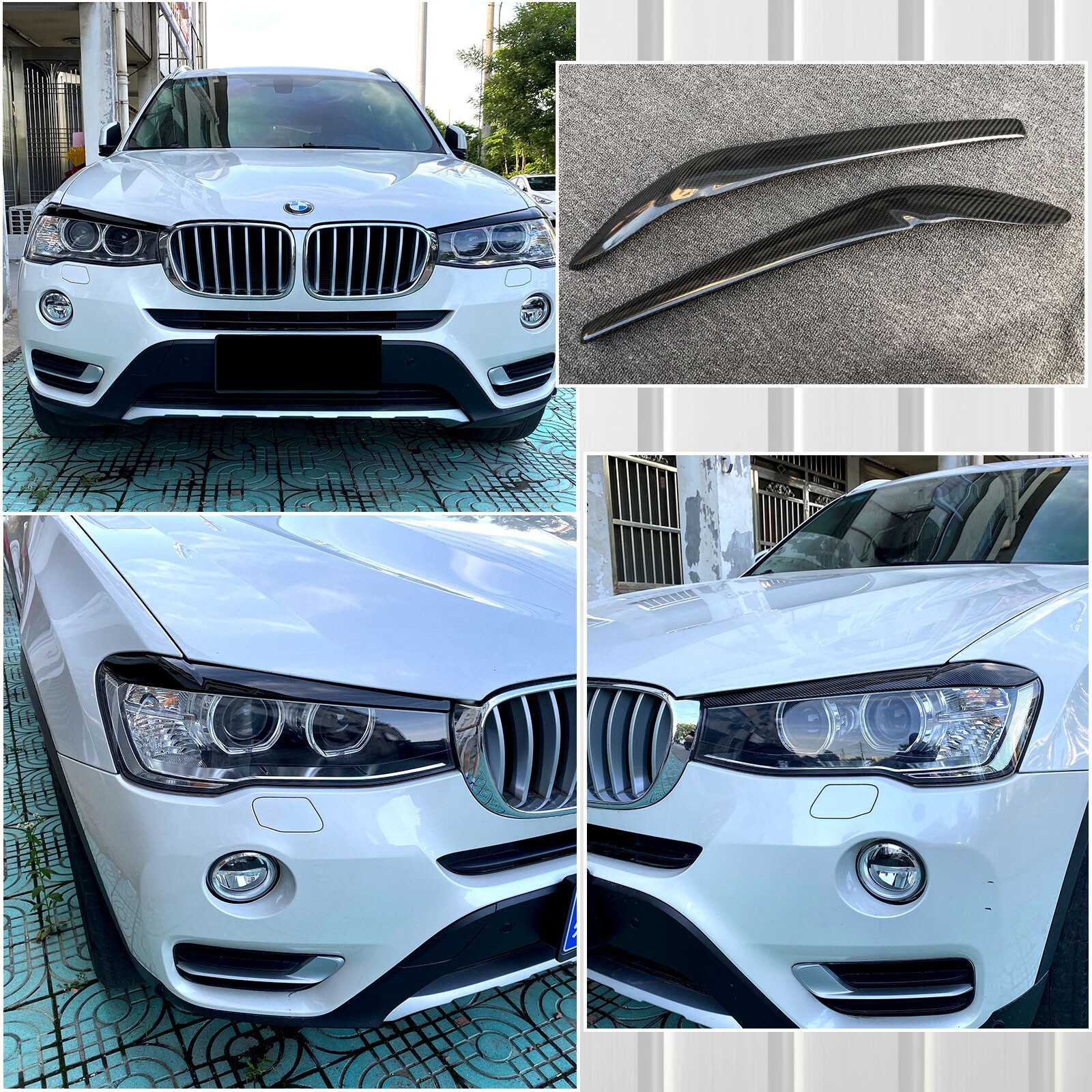 Real Carbon Fiber Eye Lid Brow Eyelid Headlight for BMW X3 F25 X4 F26 ...